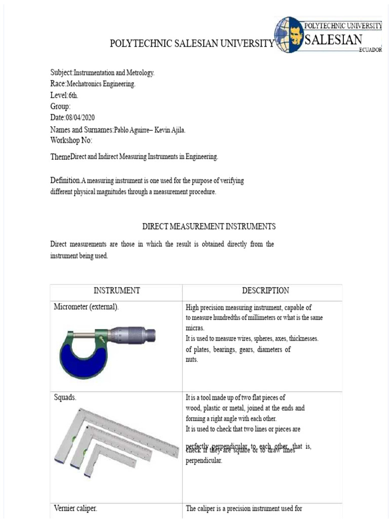 Direct and Indirect Measuring Instruments | PDF