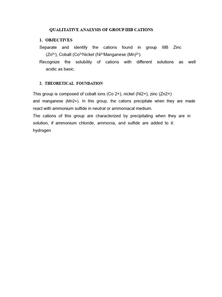 Group IIIB Cations Qualitative Analysis | PDF