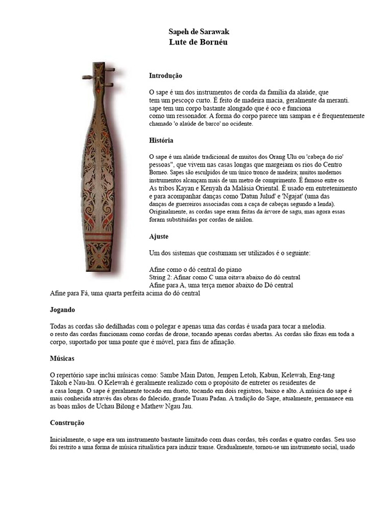Sapeh: O Instrumento Tradicional de Sarawak | PDF | Instrumentos de ...