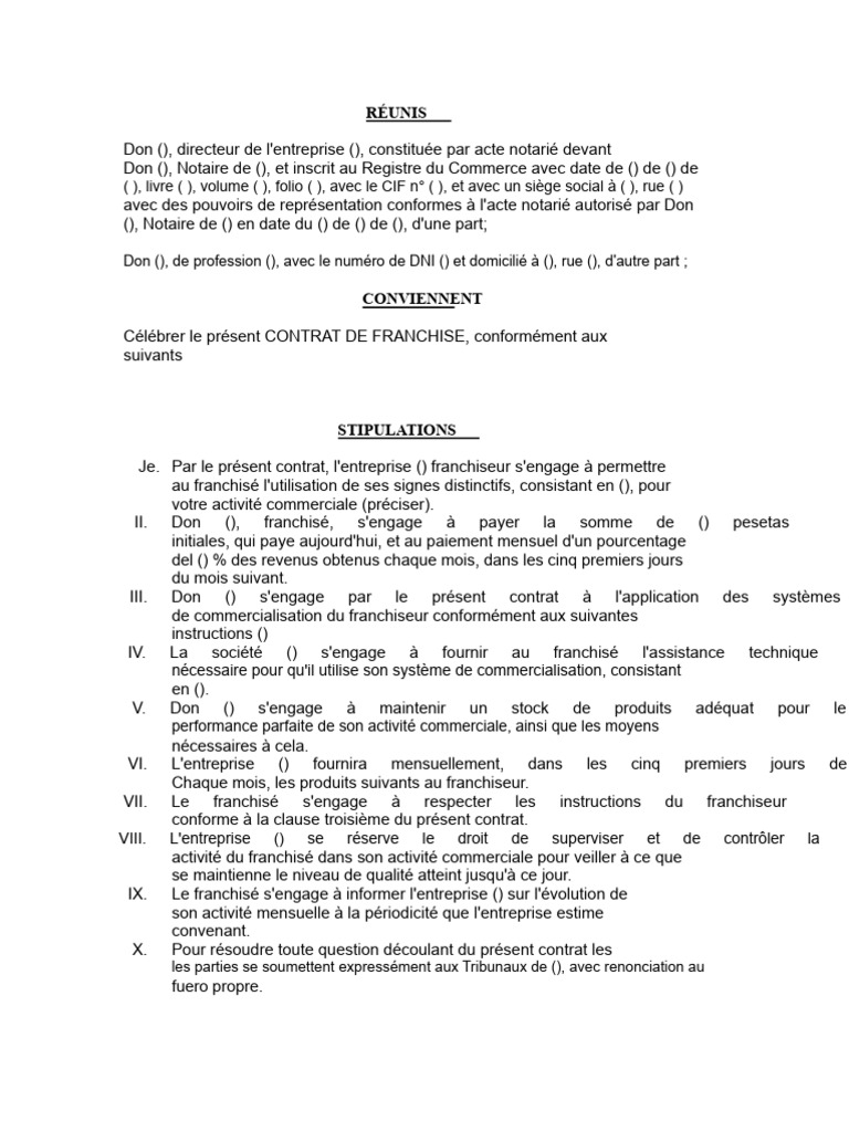 Contrat de Franchise Standardisé | PDF | Franchise (réseau commercial)