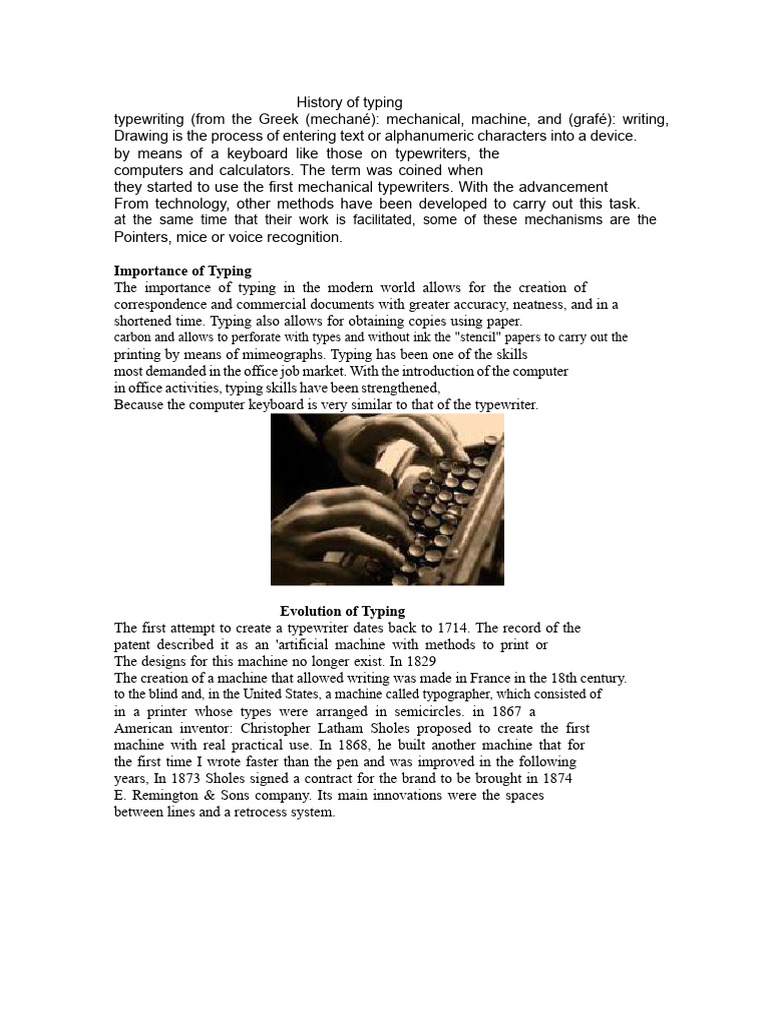 Evolution of Typewriting: 1867 Onward | PDF | Typewriter | Office Work