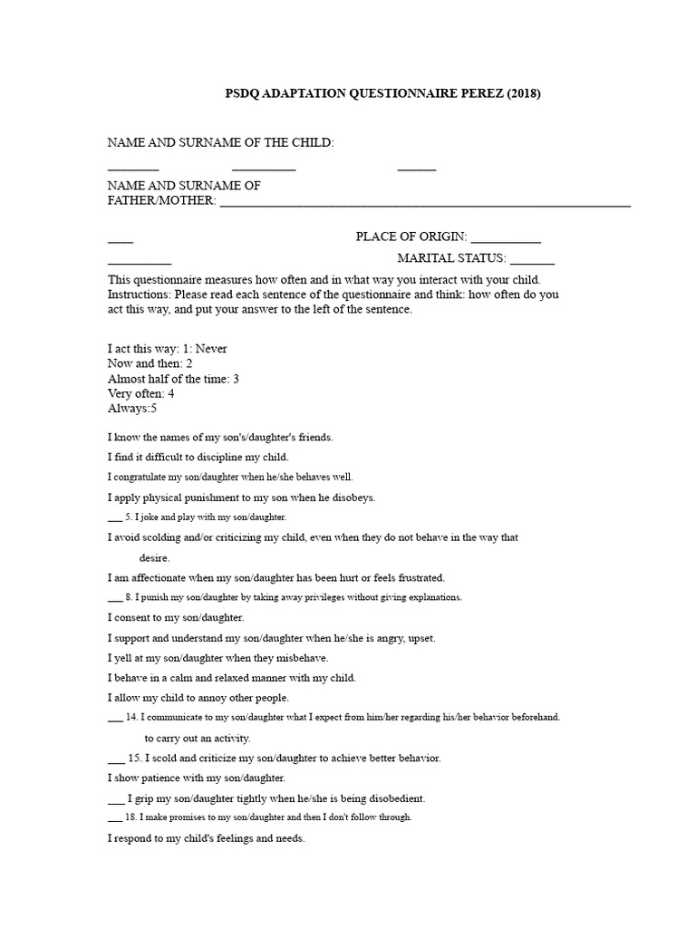 PSDQ Questionnaire - Perez Adaptation | PDF | Questionnaire | Parenting