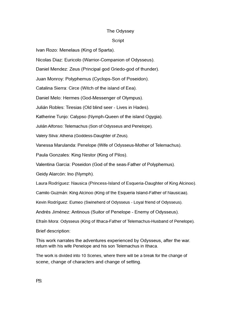 The Odyssey Script | PDF | Penelope | Odysseus