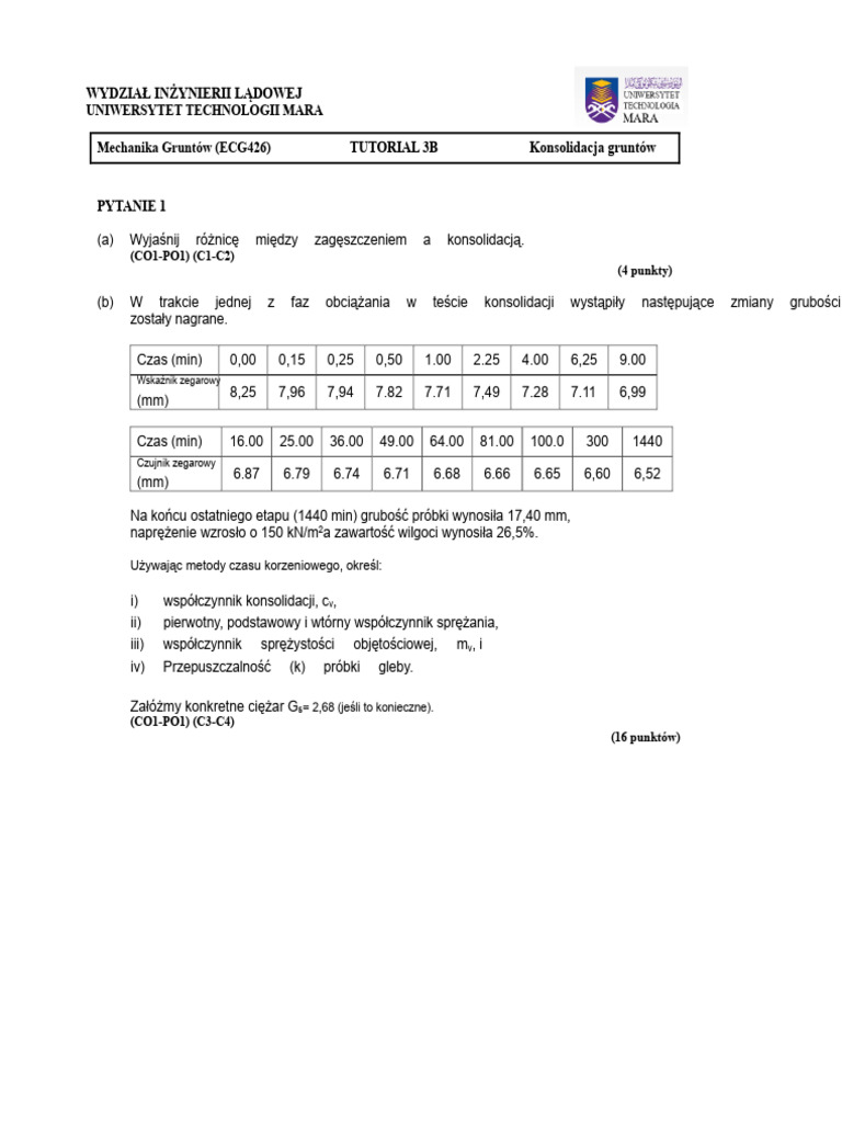 Ceg461 - Tutorial 4b - Konsolidacja | PDF