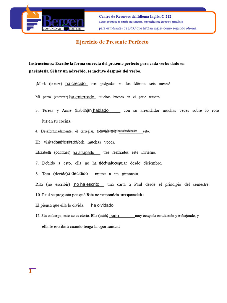 Copia de Presente Perfecto, Hoja de Práctica | PDF | Lingüística