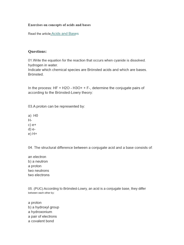 Solved Exercises On Acids and Bases | PDF