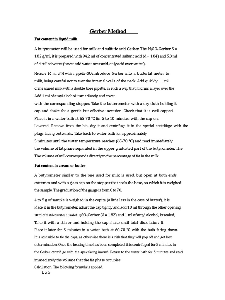 Gerber Method for Measuring Milk Fat Content | PDF | Lipid | Fat