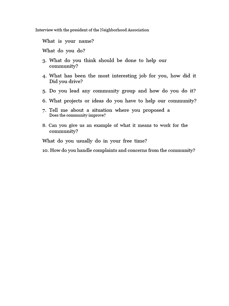 Interview With The President of The Neighborhood Board | PDF