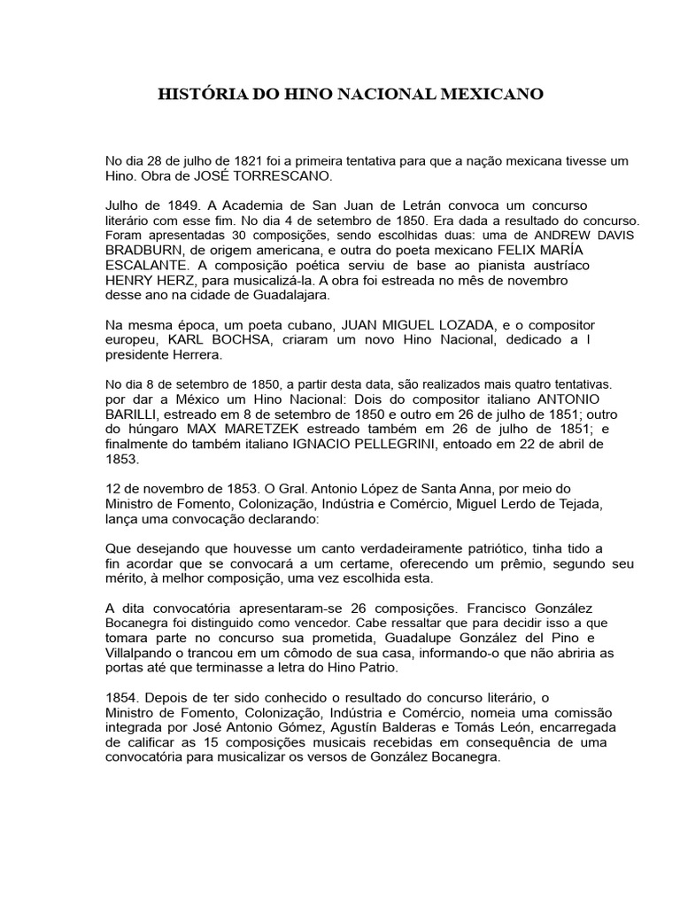 Origem E Evolução Do Hino Mexicano Pdf