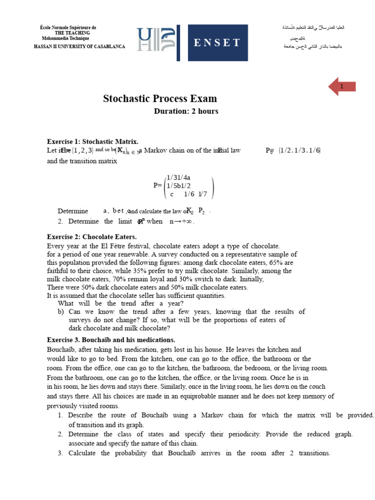 Stochastic Process Exam | PDF | Markov Chain | Statistical Theory