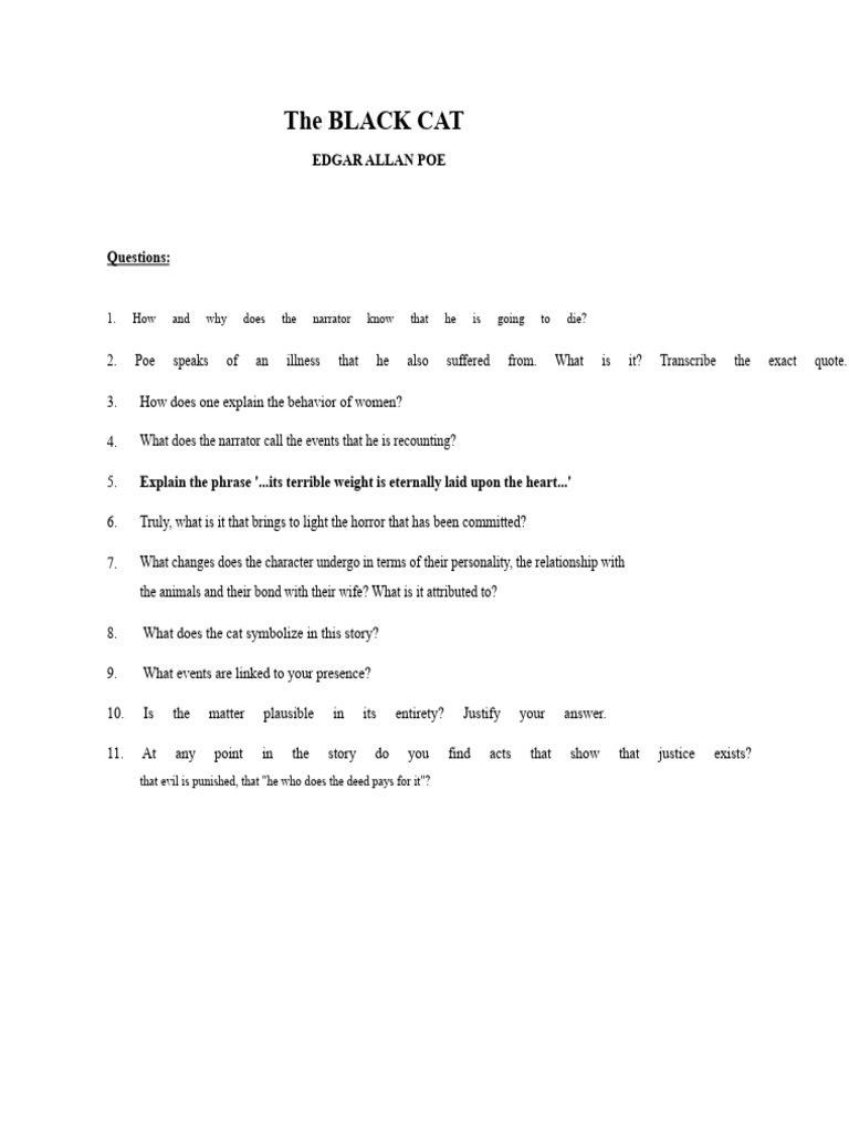 The Black Cat - Questions | PDF