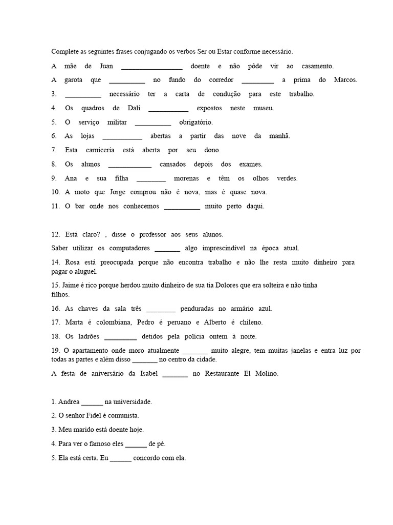 Exercícios de Conjugação: Ser e Estar | PDF