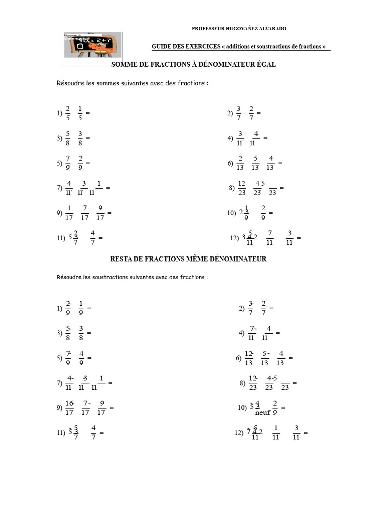 Addition Et Soustraction de Fractions de Dénominateurs Différents | PDF ...