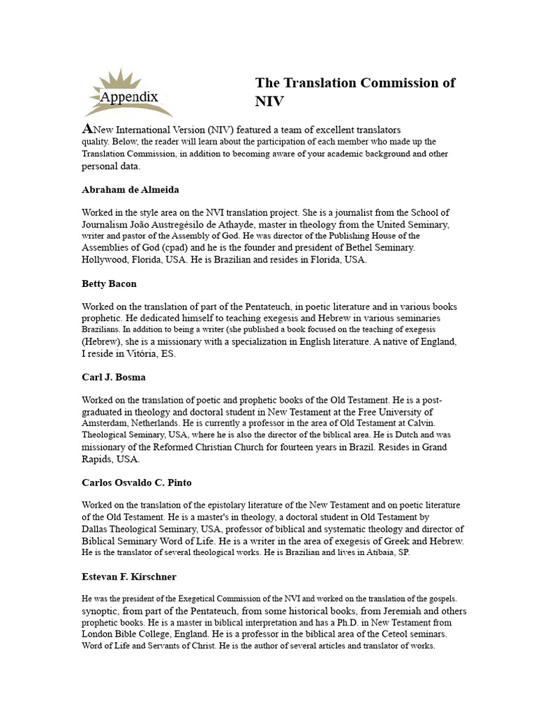 The NVI Translation Commission | PDF | Bible | Old Testament