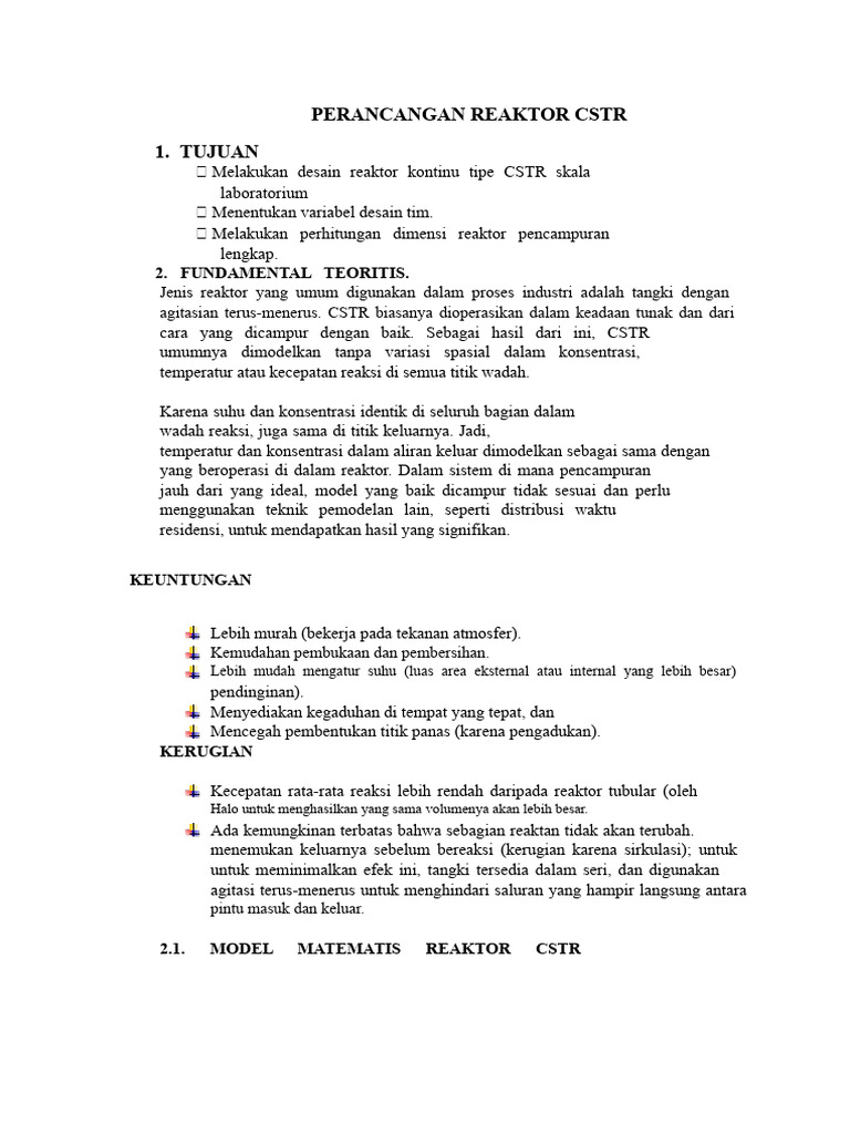 Desain Dan Konstruksi Reaktor CSTR | PDF