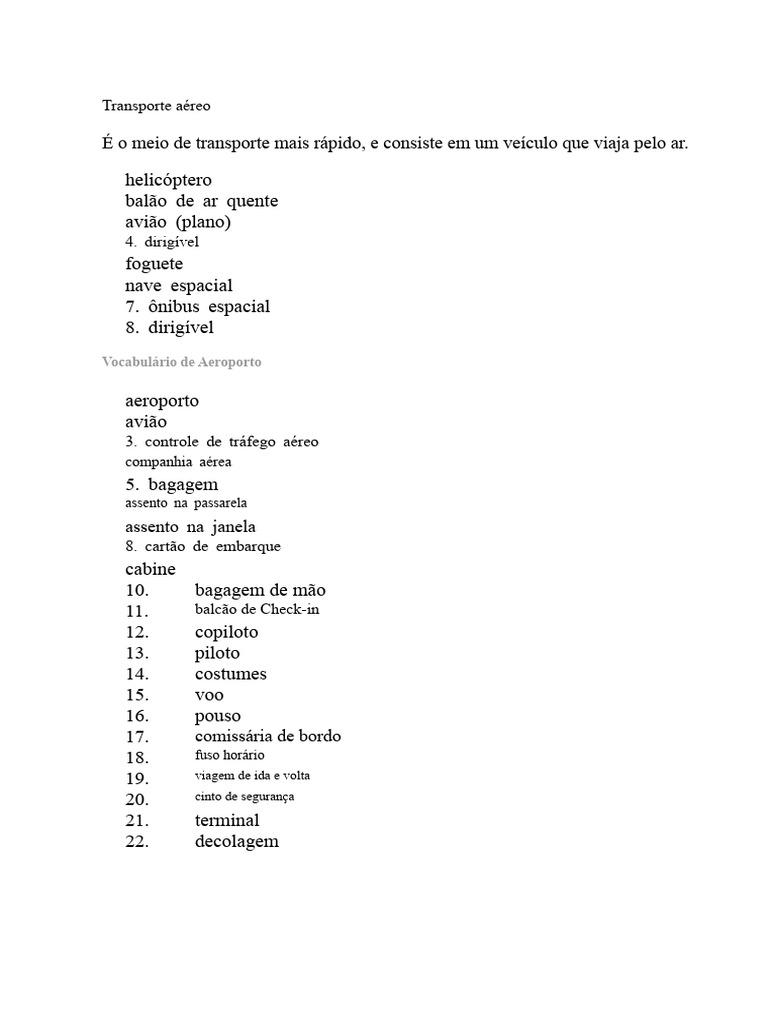 Tipos de Transporte: Aéreo, Aquático e Terrestre | PDF | Transporte ...