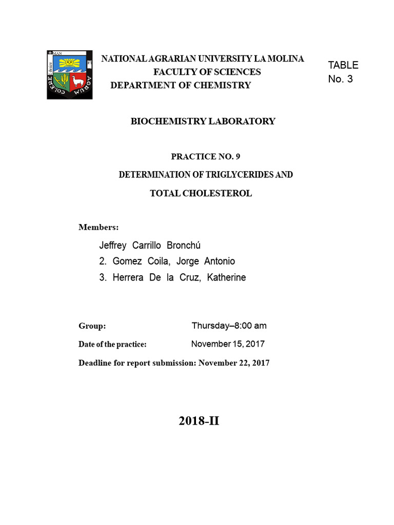 Determination of Triglycerides and Total Cholesterol | PDF ...