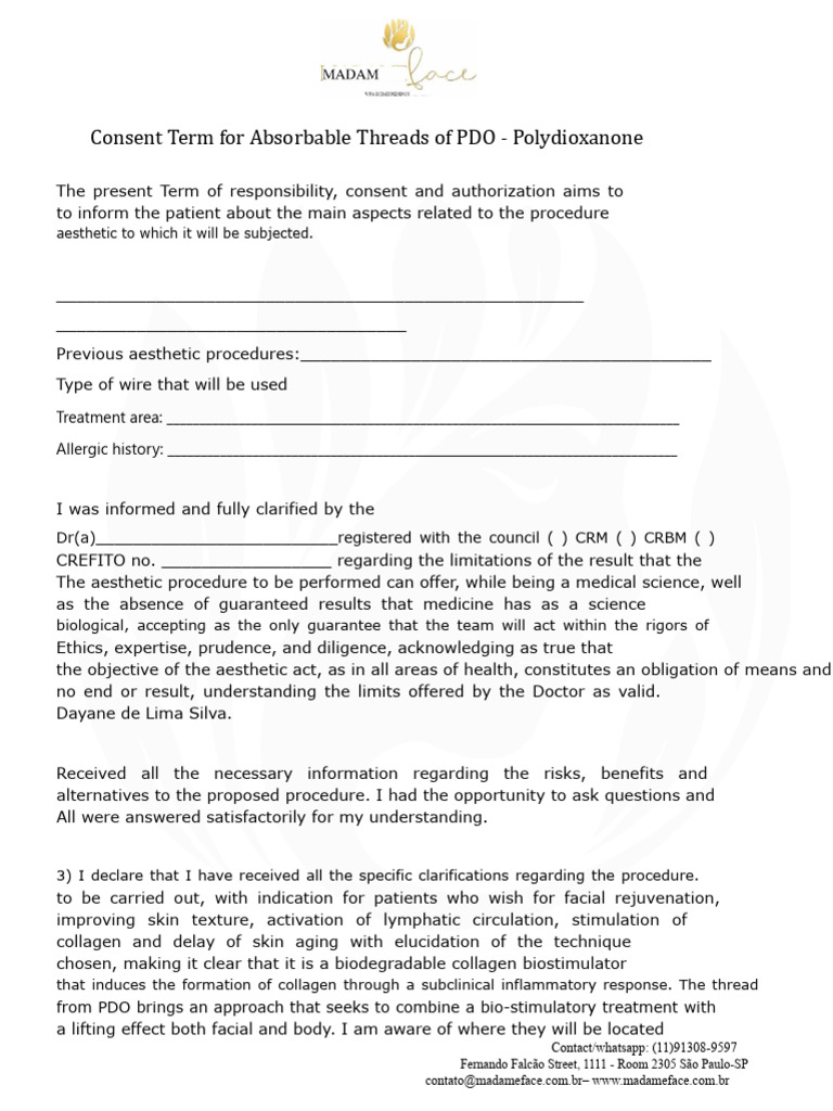 Term of Consent Pdo Threads | PDF | Informed Consent | Medical Specialties