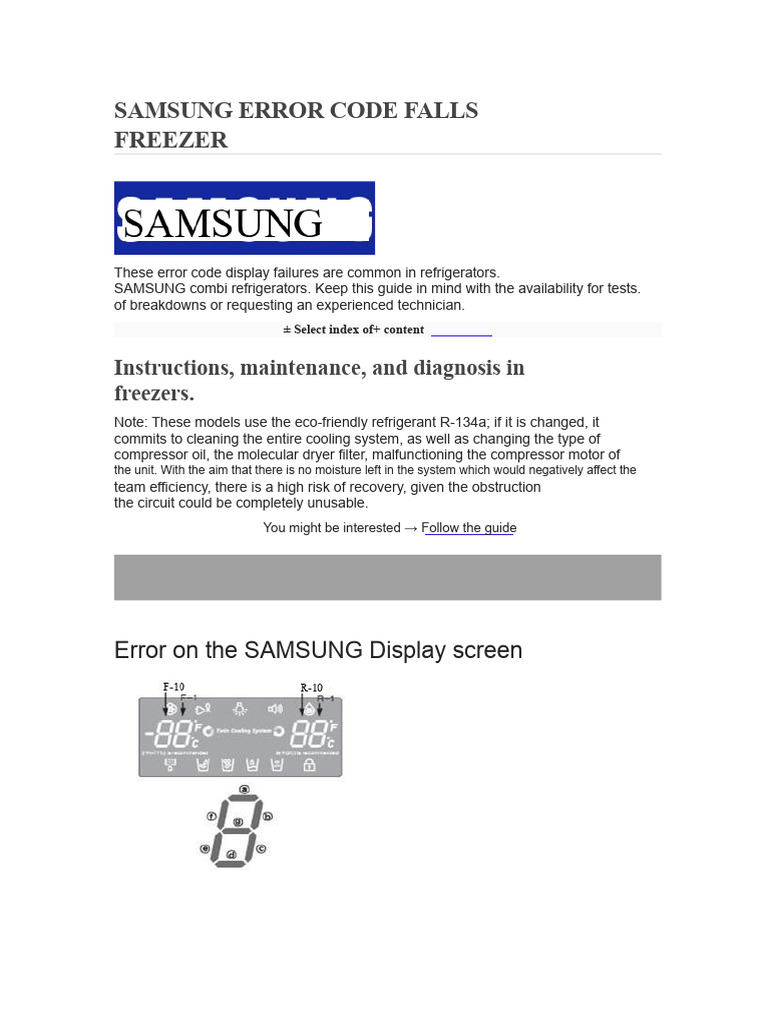 Samsung Refrigerator Error Codes Guide | PDF | Refrigerator ...