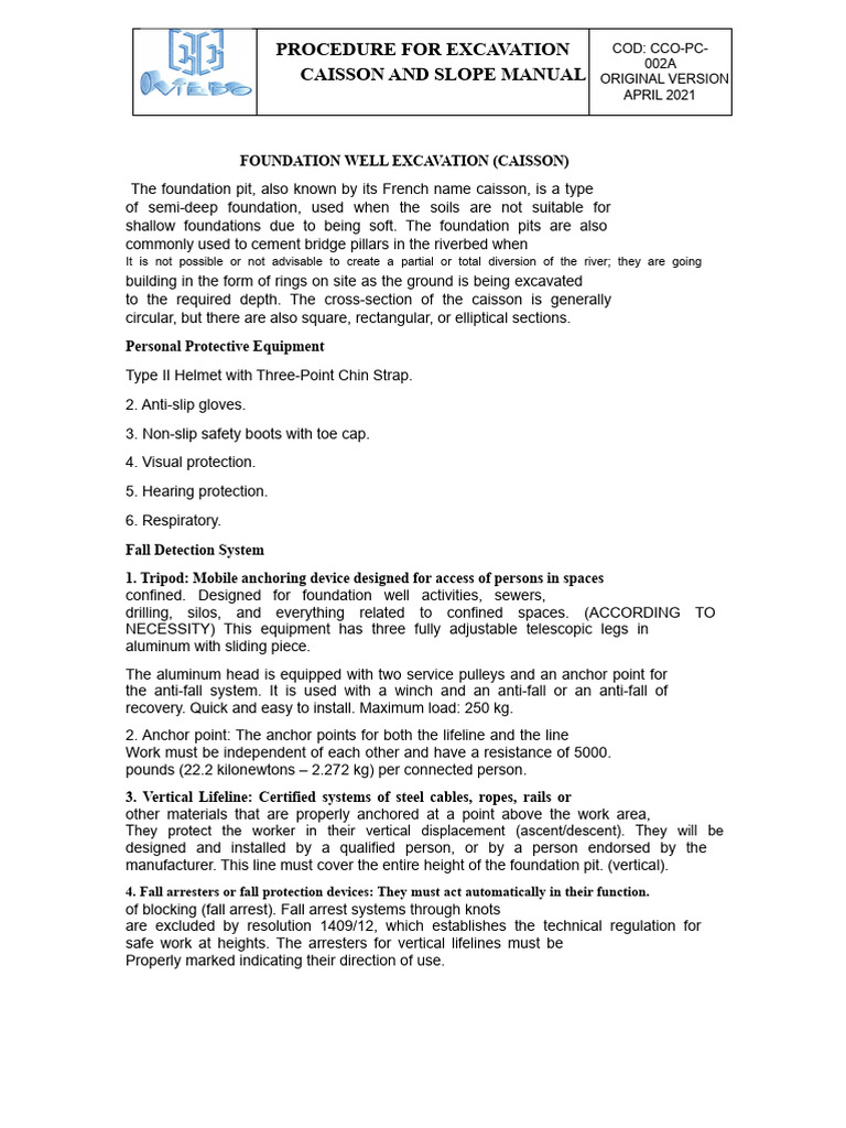 Procedure For Excavation WITH CAISSON AND SLOPE OBSERVATIONS | PDF ...