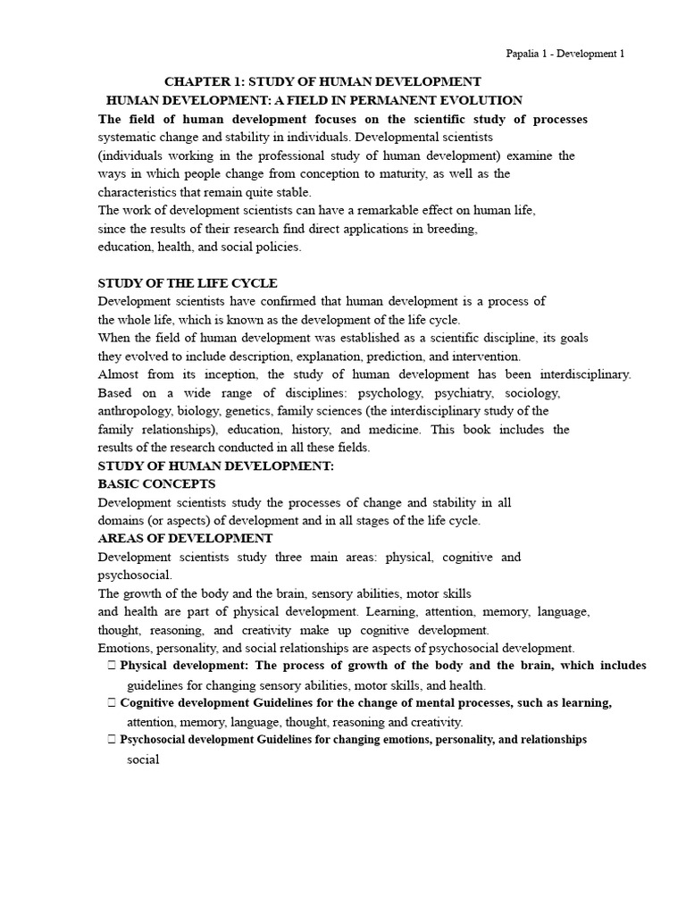 CHAPTER 1 Study of Human Development Papalia | PDF | Developmental ...