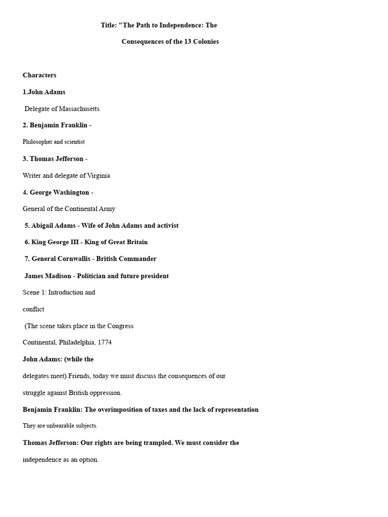 Title The Road To Independence The Consequences of The 13 Colonies ...