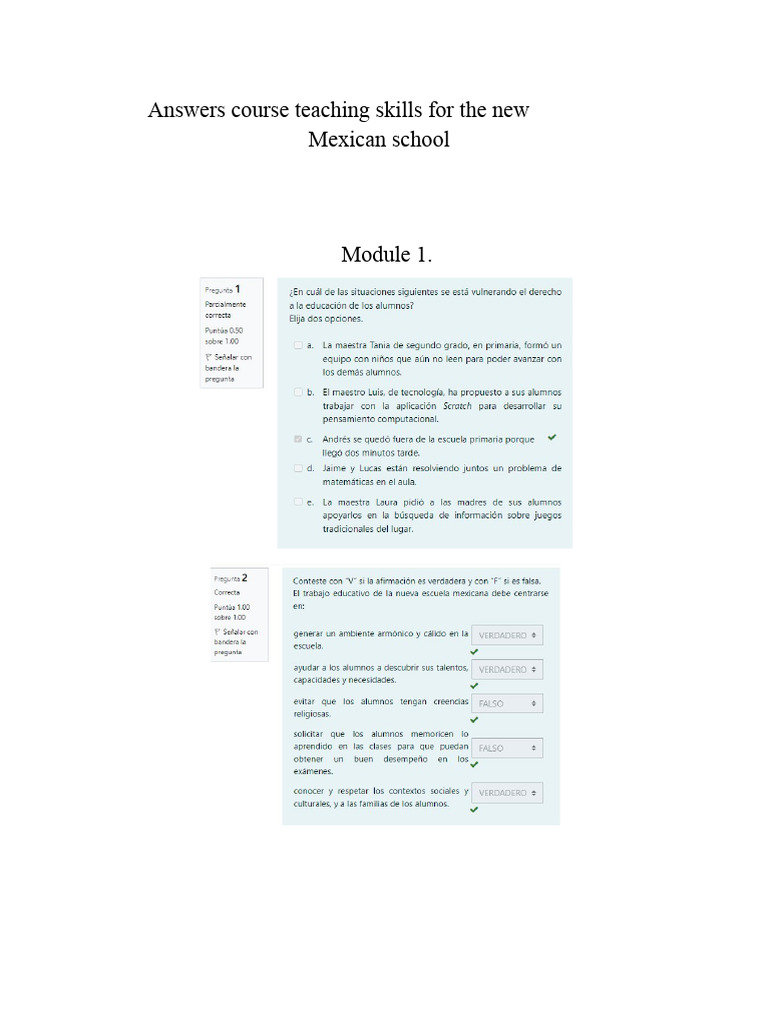 Answers To The Teaching Skills Course For The New Mexican School | PDF