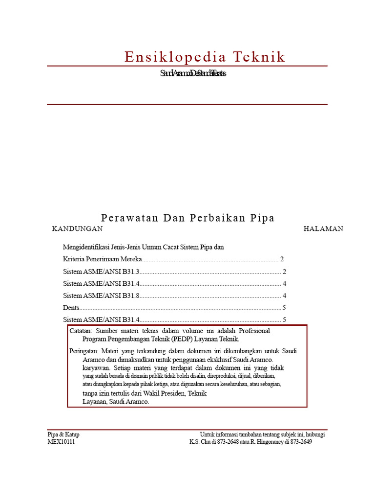 Pemeliharaan dan Perbaikan Pipa ASME B31 | PDF