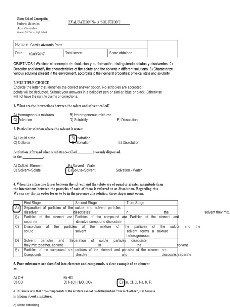 Chemistry Evaluation No. 3 - Solutions | PDF | Chemical Polarity | Mixture