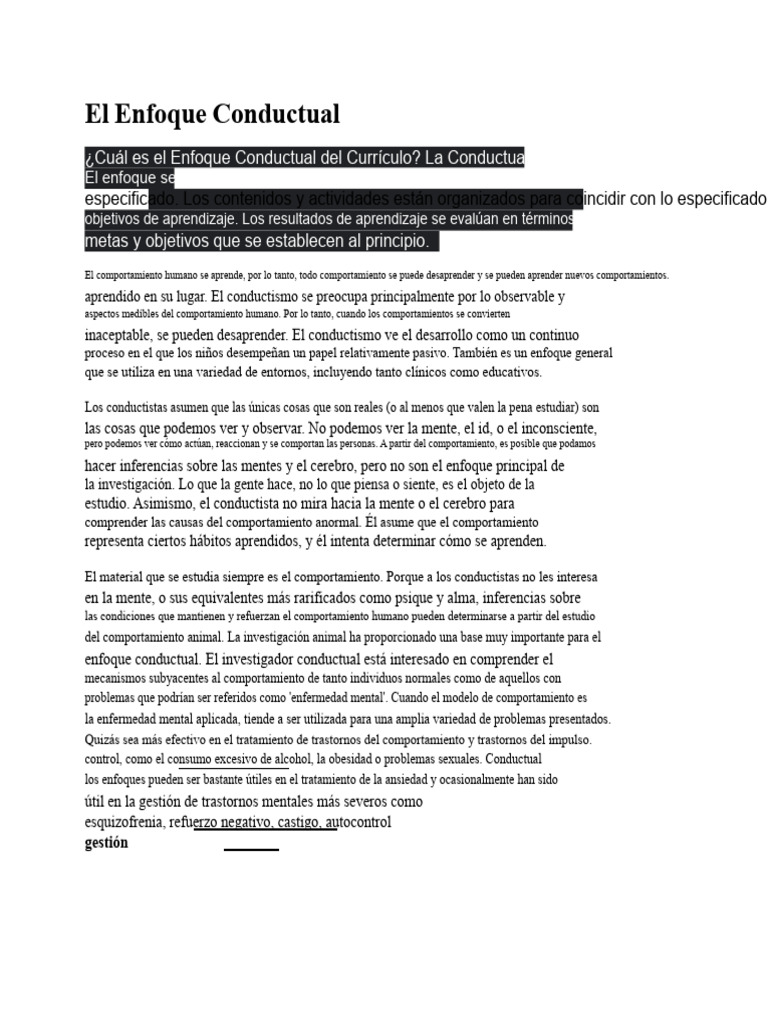 El Enfoque Conductual | PDF | Plan de estudios | Behaviorismo