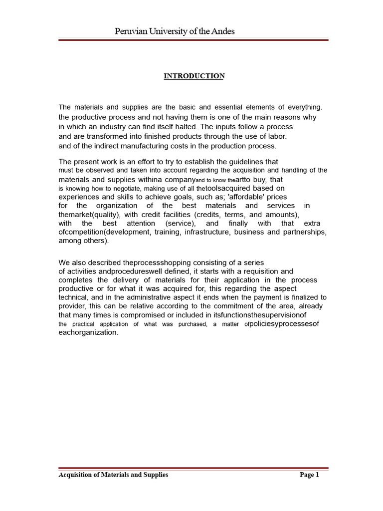 Acquisition of Materials and Supplies | PDF | Procurement | Supply Chain
