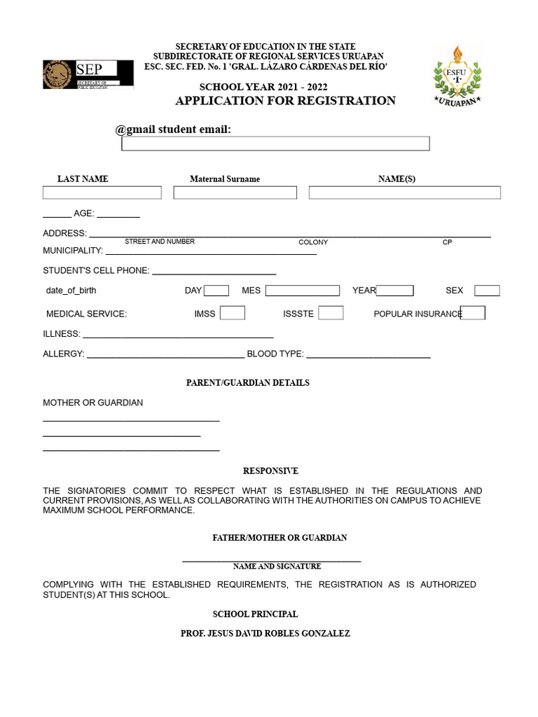 2021-2022 Student Registration Form | PDF
