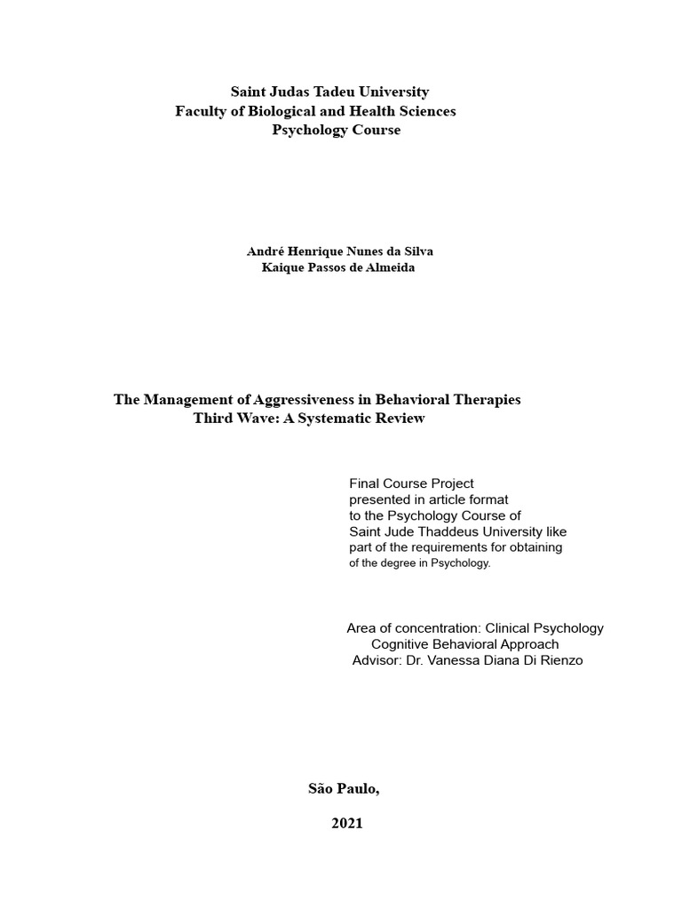 The Management of Aggressiveness in Third Wave Behavioral Therapies - A ...