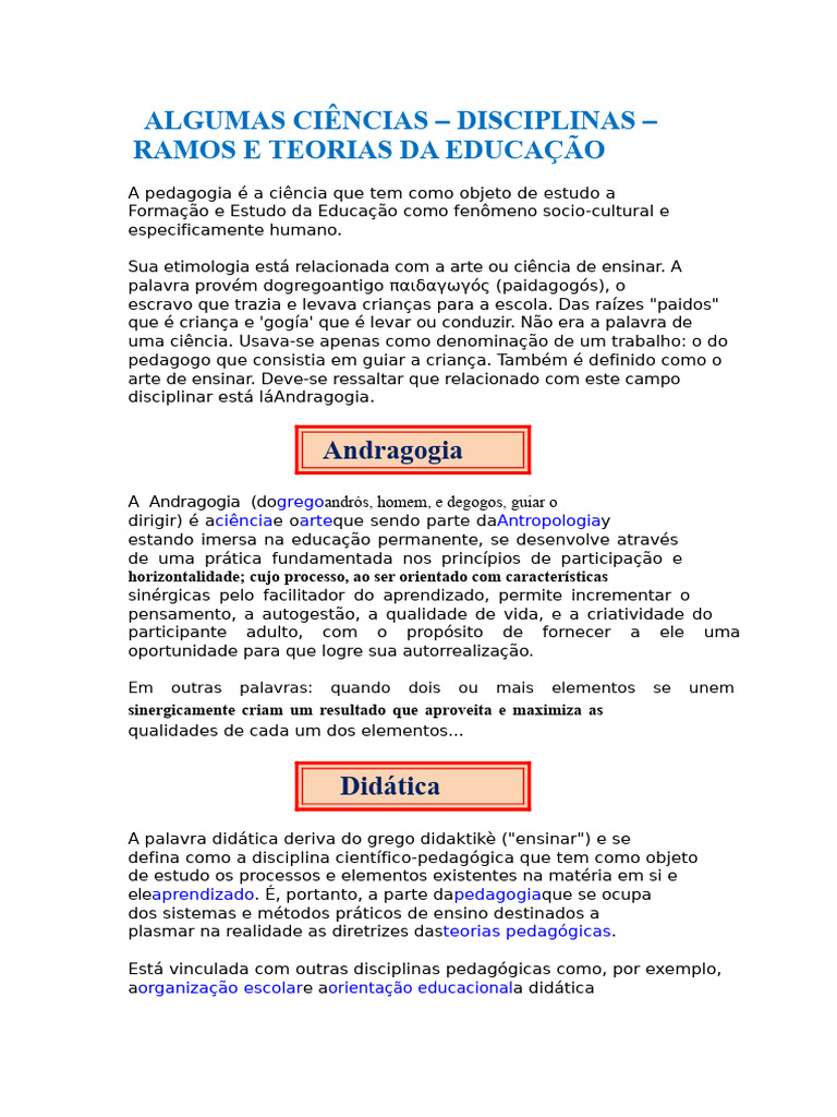 Ciências da Educação: Pedagogia e Didática | PDF | Pedagogia | Science
