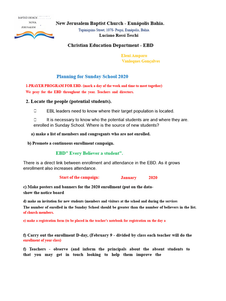 Sunday School Planning 2020 Guide | PDF