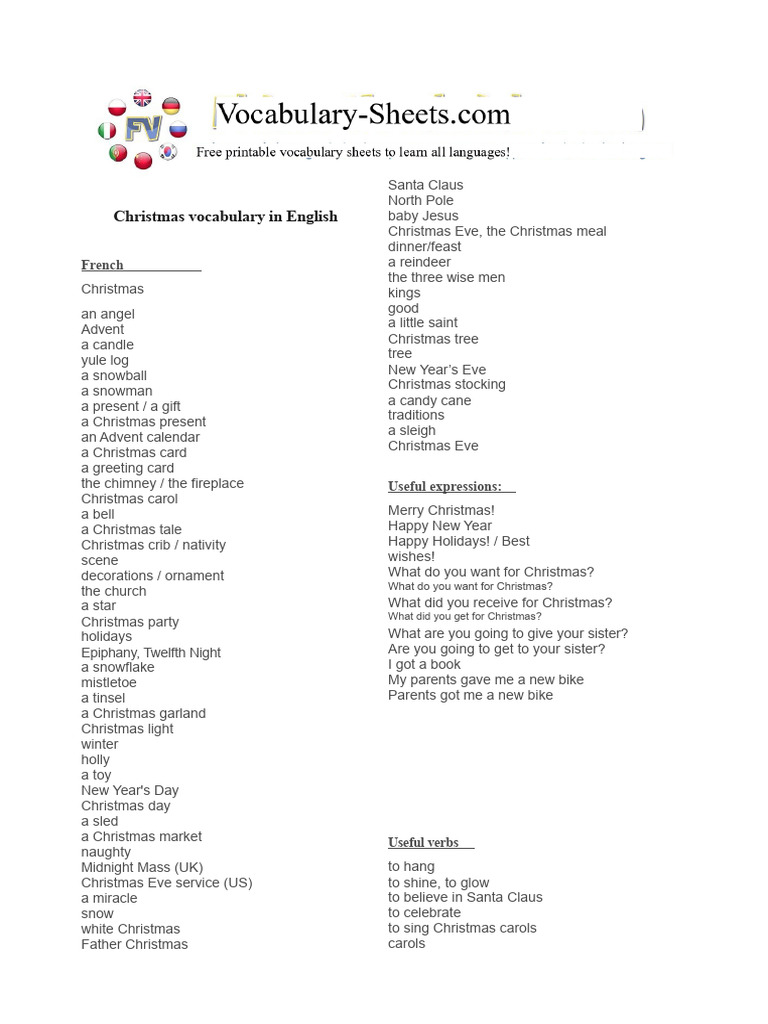 Christmas Vocabulary in English | PDF | Christmas | Christmas And ...