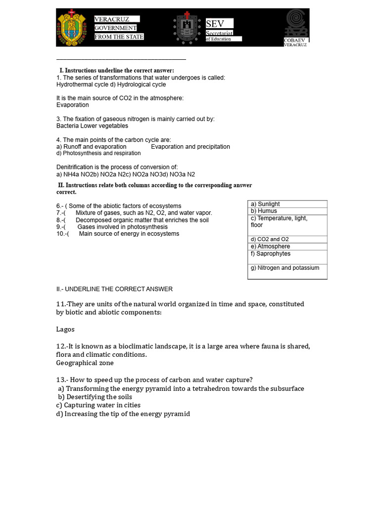 Ecology and Environment Questionnaire Block II Second Partial | PDF ...