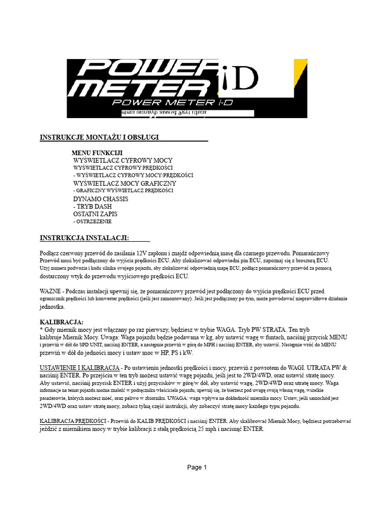 Podręcznik I-D Miernika Mocy Blitz | PDF
