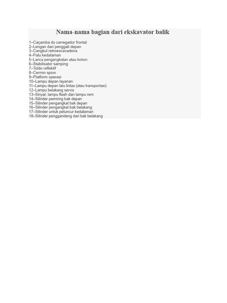 Nama Bagian Dari Alat Gali Belakang | PDF
