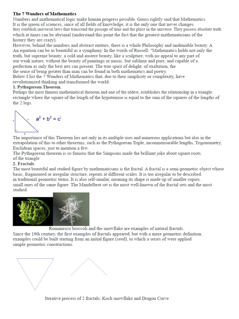 7 Wonders of Mathematics Explained | PDF | Integral | Fractal