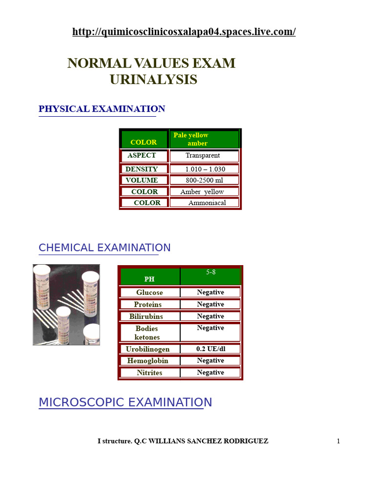 Urinalysis Normal Values Guide | PDF | Clinical Medicine | Medical ...