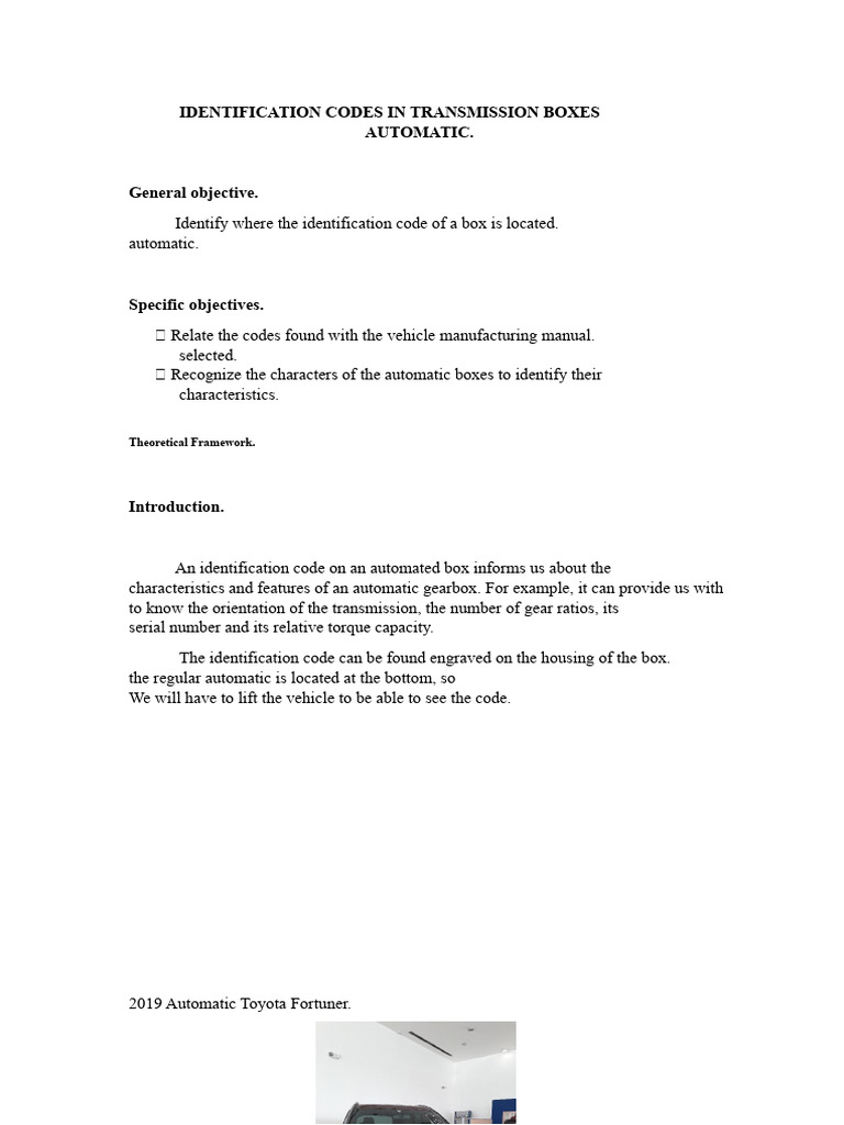 Identification Codes in Automatic Transmission Cases | PDF