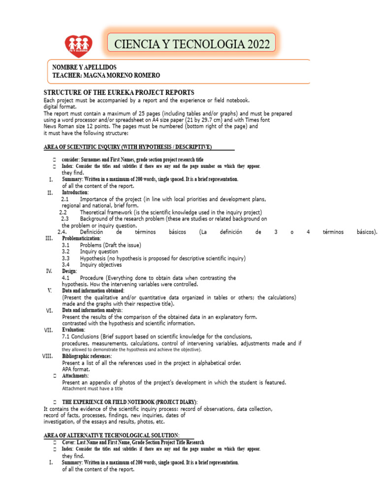 Structure of The Eureka Project Reports | PDF | Data | Hypothesis