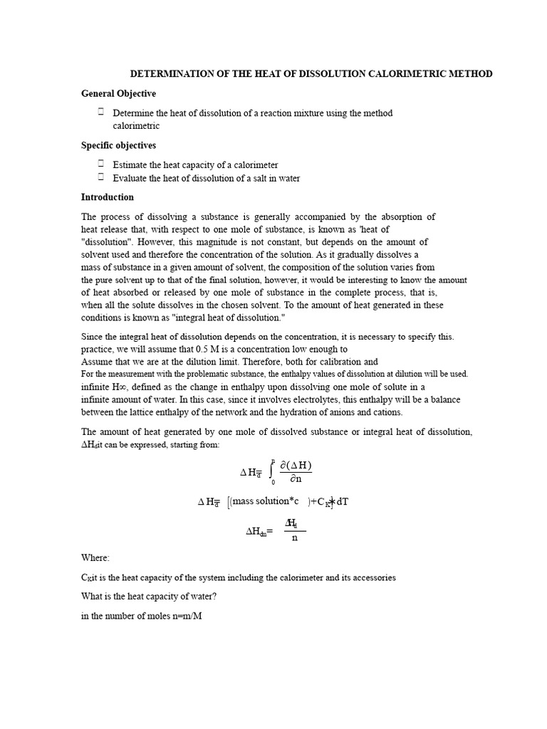 Practice No. 6. Determination of The Heat of Dissolution Using The ...