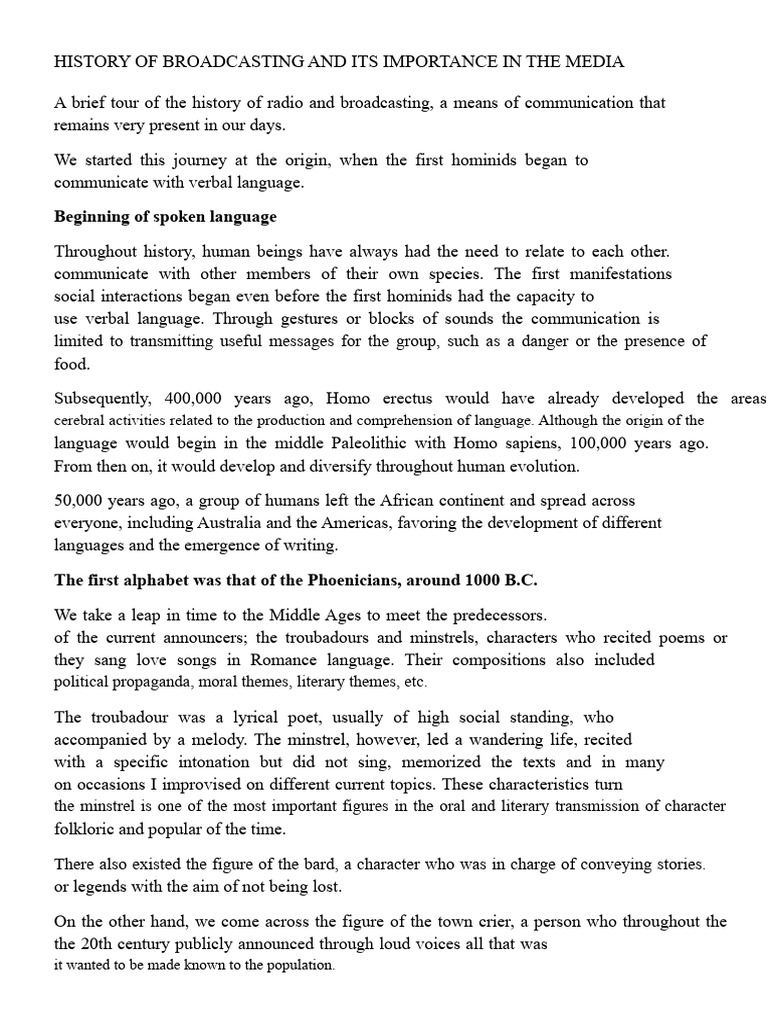 Evolution of Broadcasting in Media | PDF | Homo | Human Evolution
