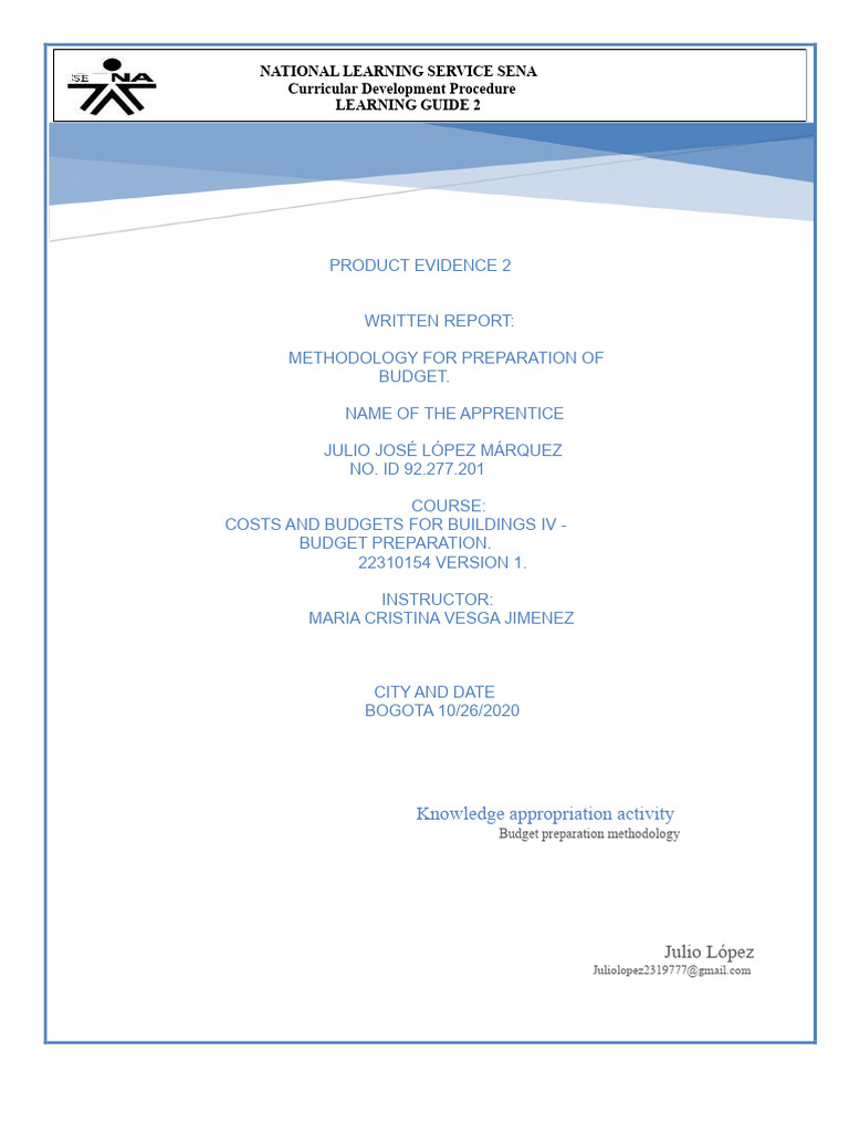 Product Evidence 2 Budget Preparation Methodology | PDF | Budget ...