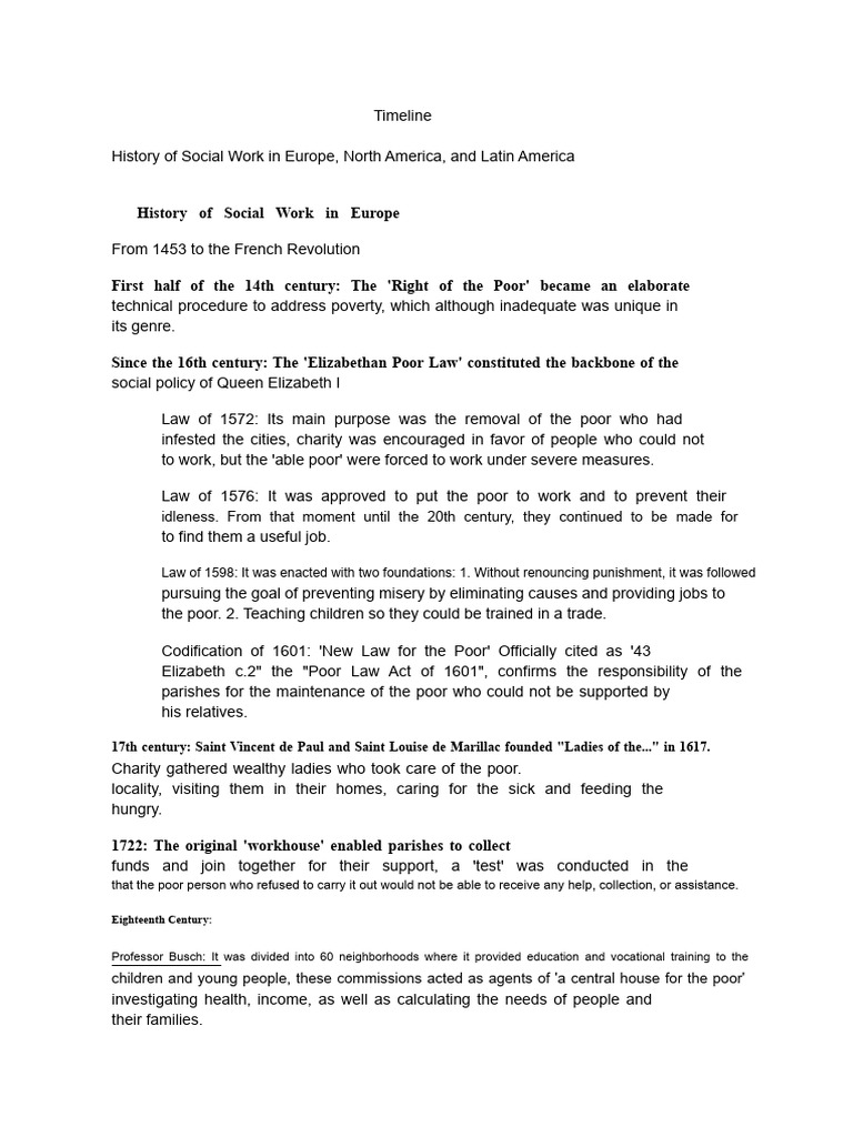 History of Social Work Timeline | PDF | Poverty | Poverty & Homelessness
