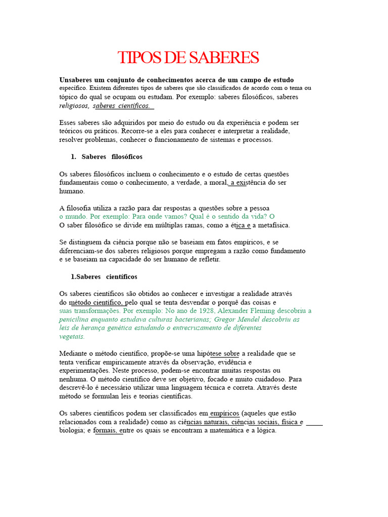 Tipos de Saberes | PDF | Science | Método científico