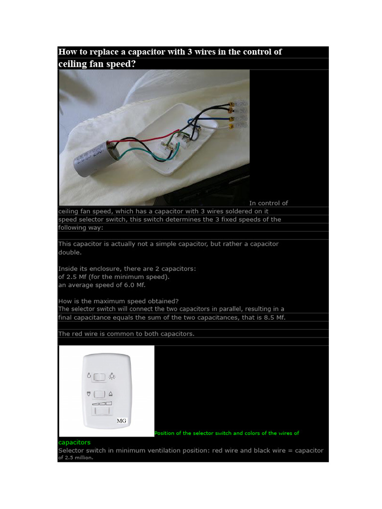 How To Replace A Capacitor With 3 Wires in The Ceiling Fan Speed ...
