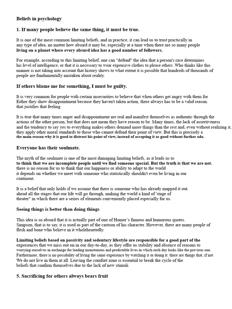 Understanding Limiting Beliefs in Psychology | PDF | Psychology | Attention